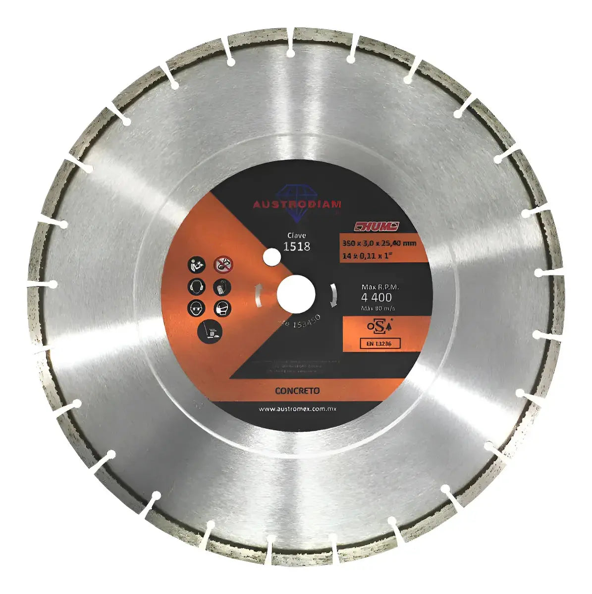 Disco Diamante Austrodiam Segmentado de Corte 350 mm x 3 mm x 25.4 mm ...