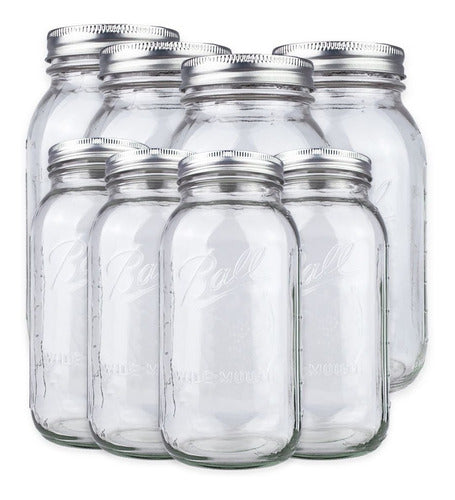 Set 8 Pz Mason Jar Ball Boca Regular 32 Oz Y Ancha 64 Oz