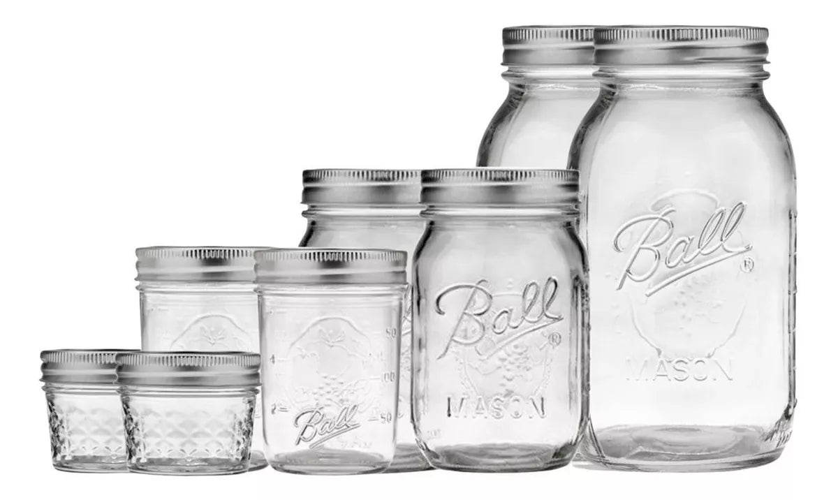 Set 8pz Mason Jars Ball Boca Regular 4 Tamaños – Marchante MX