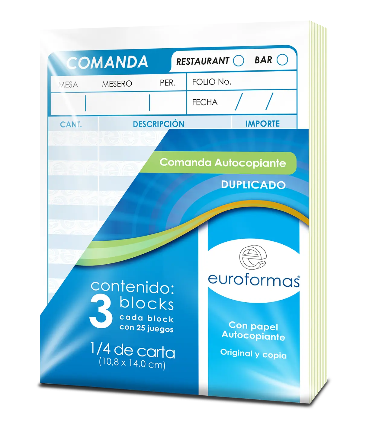 3 Blocks Comanda Autocopiantes Euroformas 1/4 Carta 25h C/u